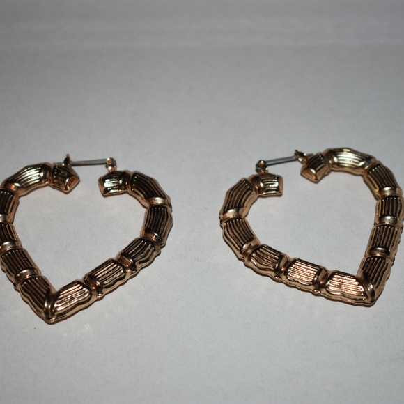 Jewelry | Gold Bamboo Style Heartshaped Hoops | Poshmark